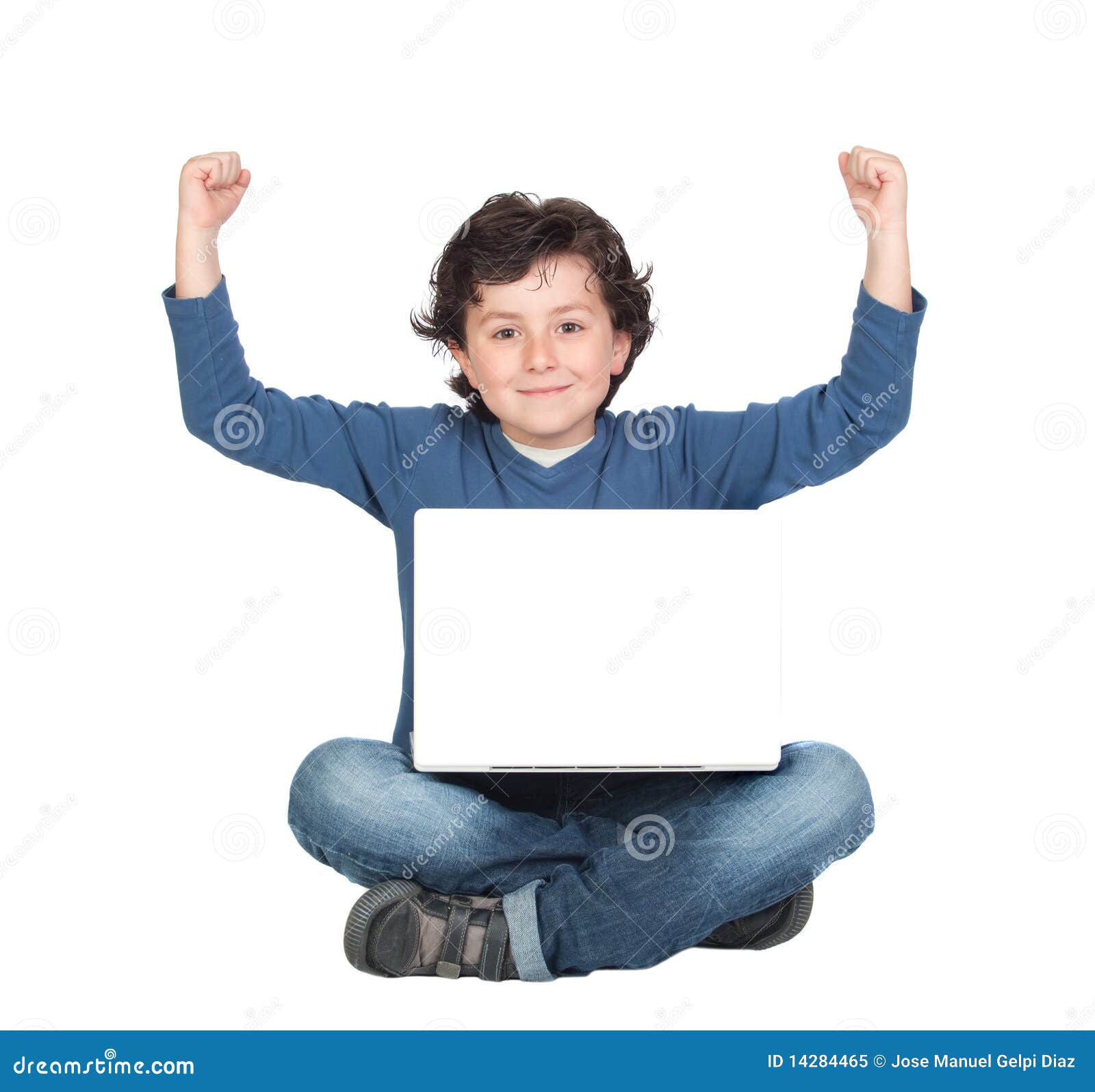 Winner Little Boy Sitting with Laptop Stock Image - Image of explore ...