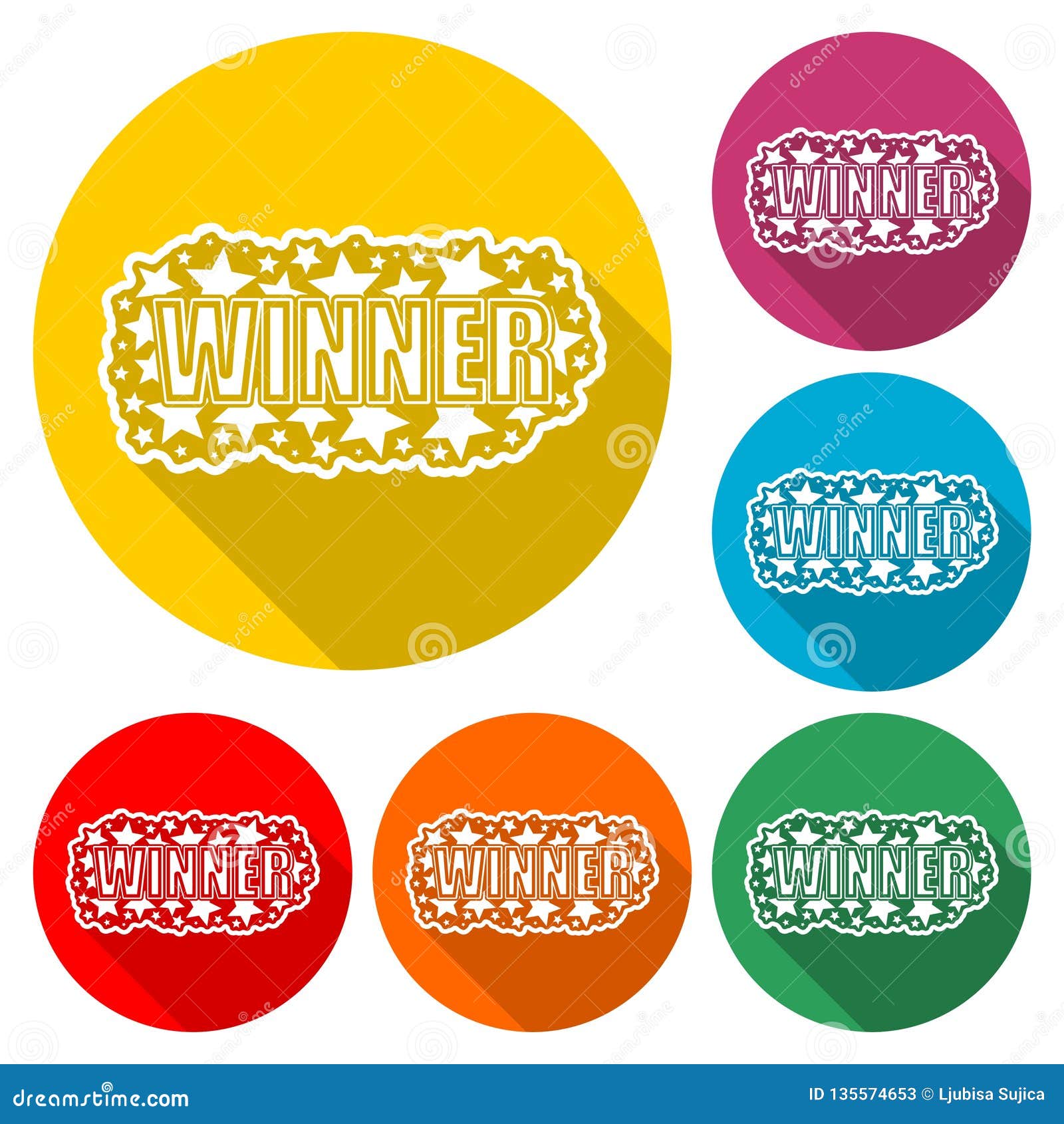 Winner Logo, Icon, Color Set with Long Shadow Stock Illustration ...