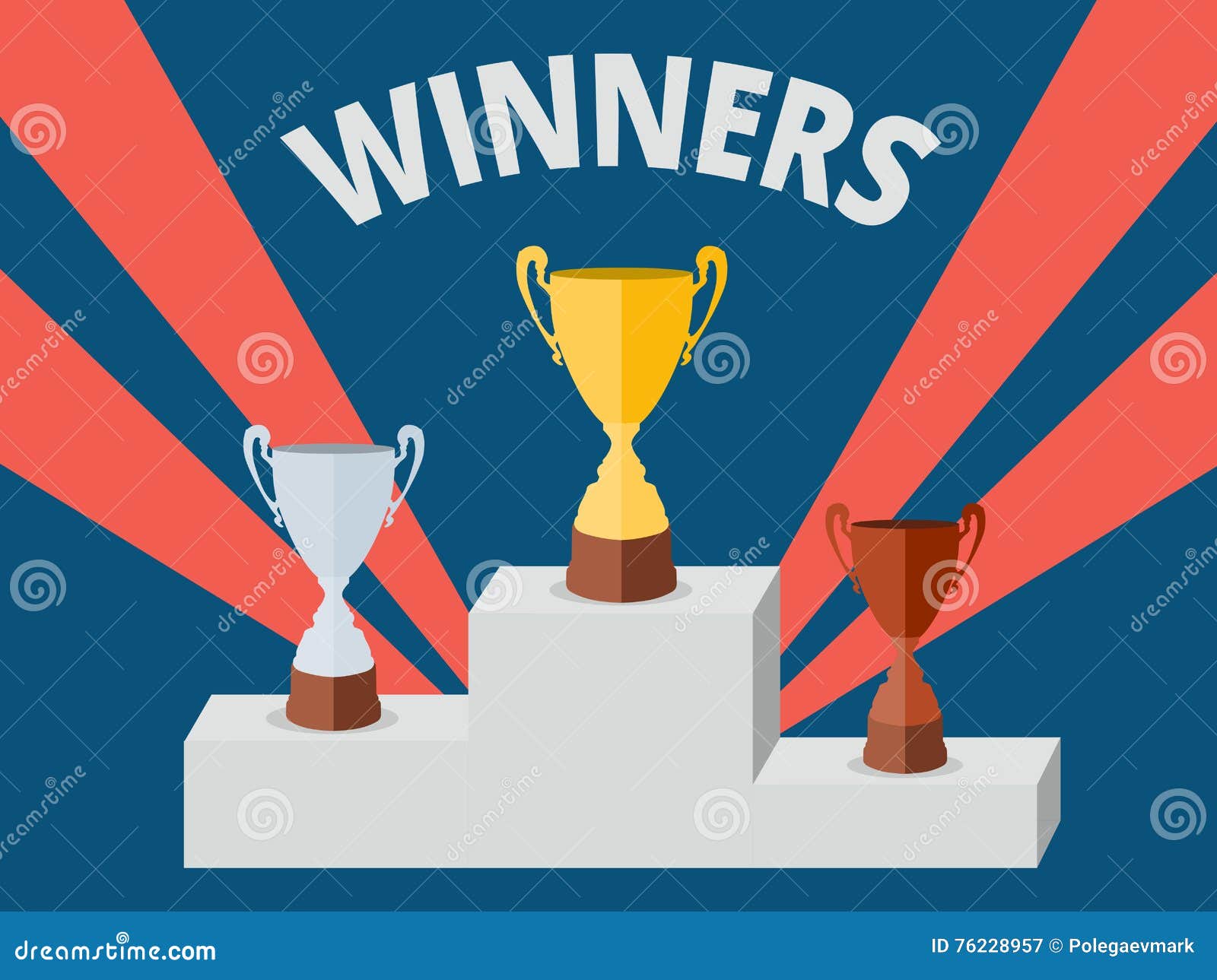 Winner Pedestal with Golden, Silver and Bronze Vector Cups Desig Stock ...