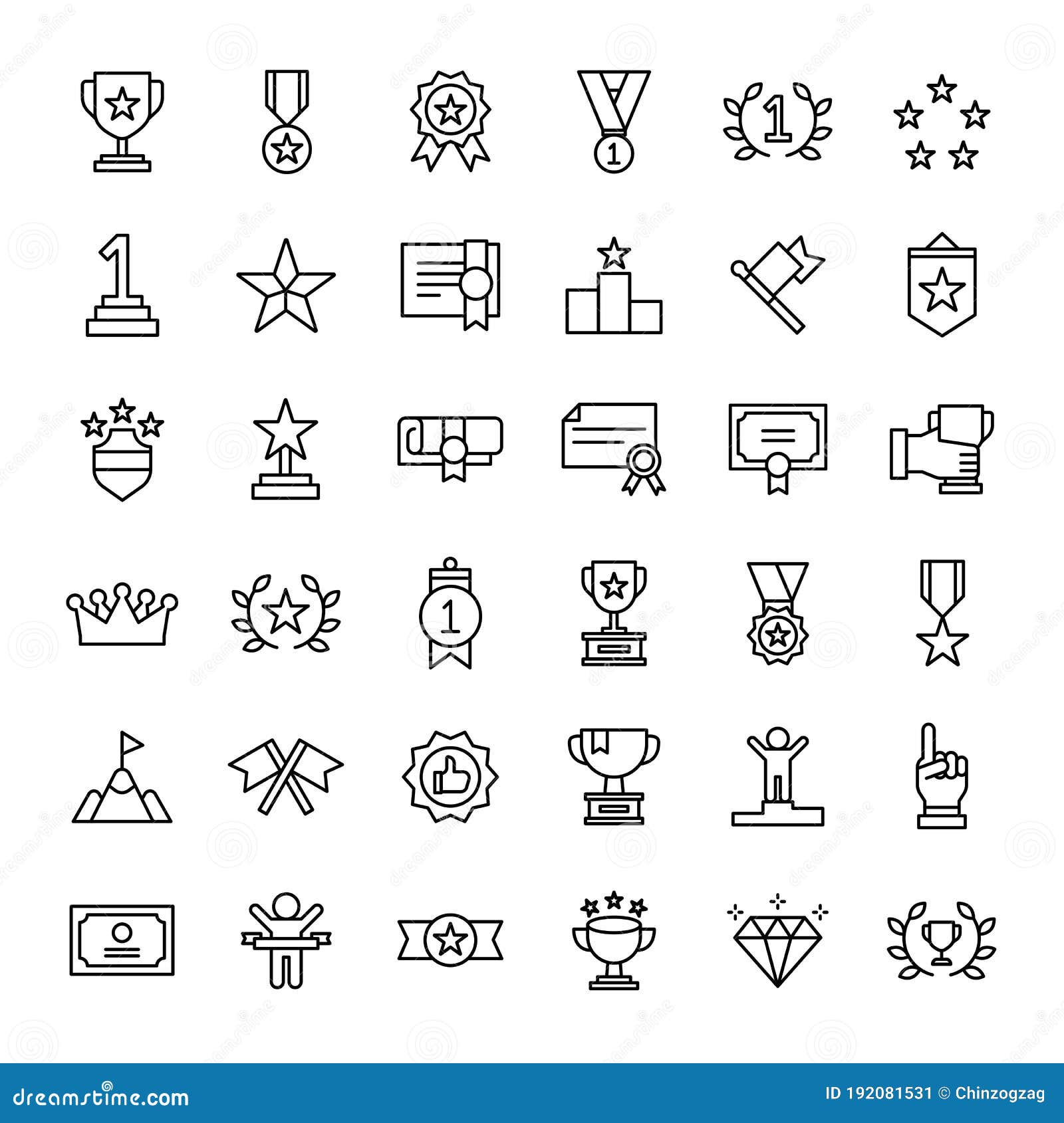 Winner Prize 36 Outline Icons Stock Vector - Illustration of element ...