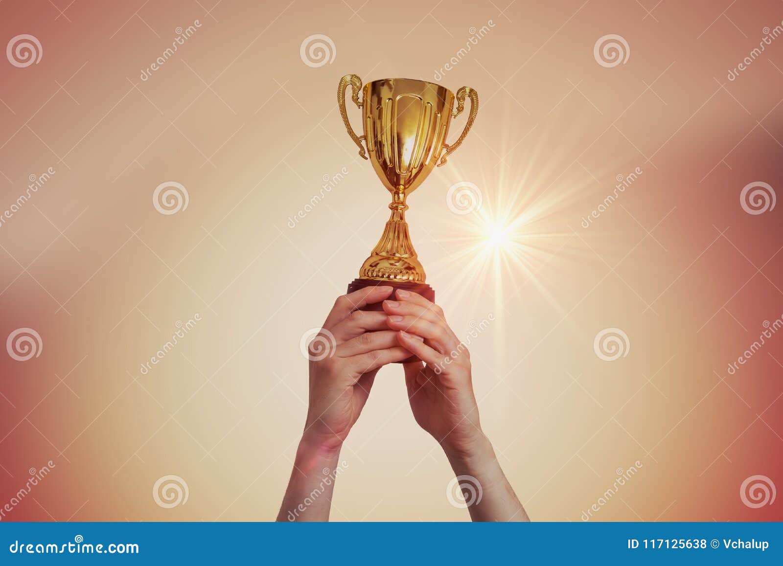 Winner is Raised Up a Trophy in Sunset Stock Photo - Image of ceremony ...