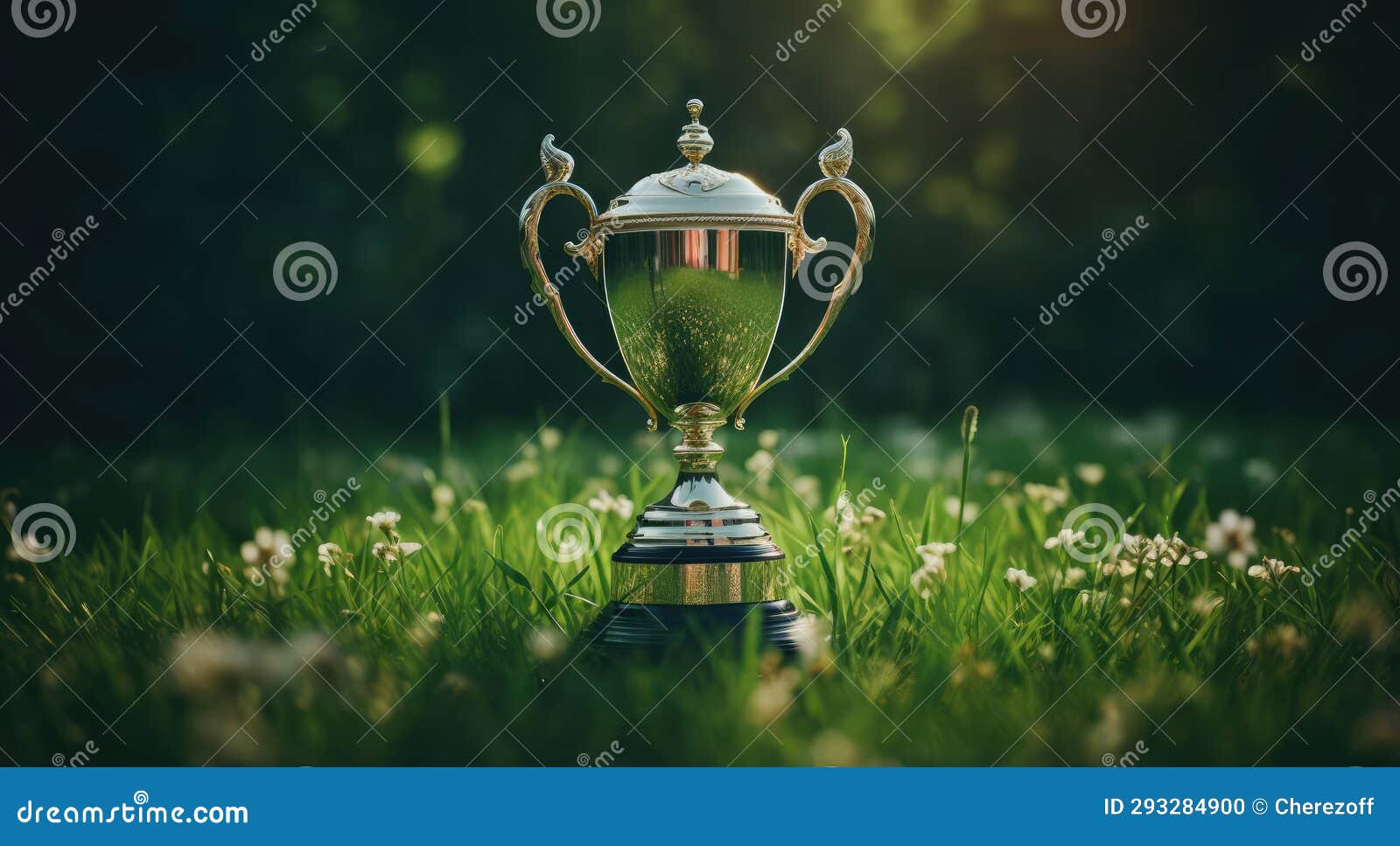 The Winner S Cup Stands in the Grass Stock Photo - Image of stars ...