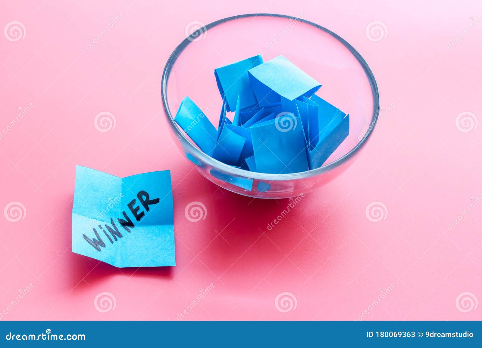 Winner Selection. Paper Pieces for Lottery in Vase on Pink Table Stock ...