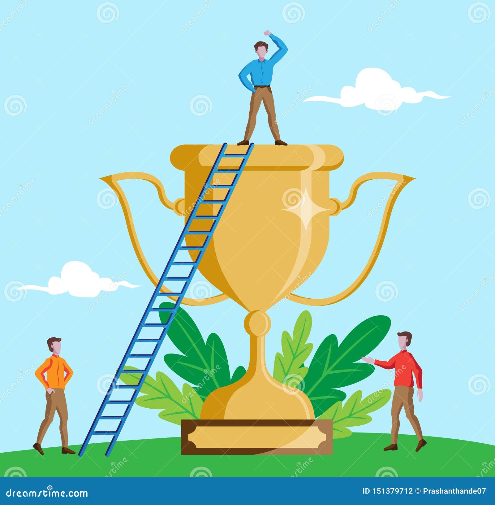 Winner Standing on Trophy with Background Stock Illustration ...