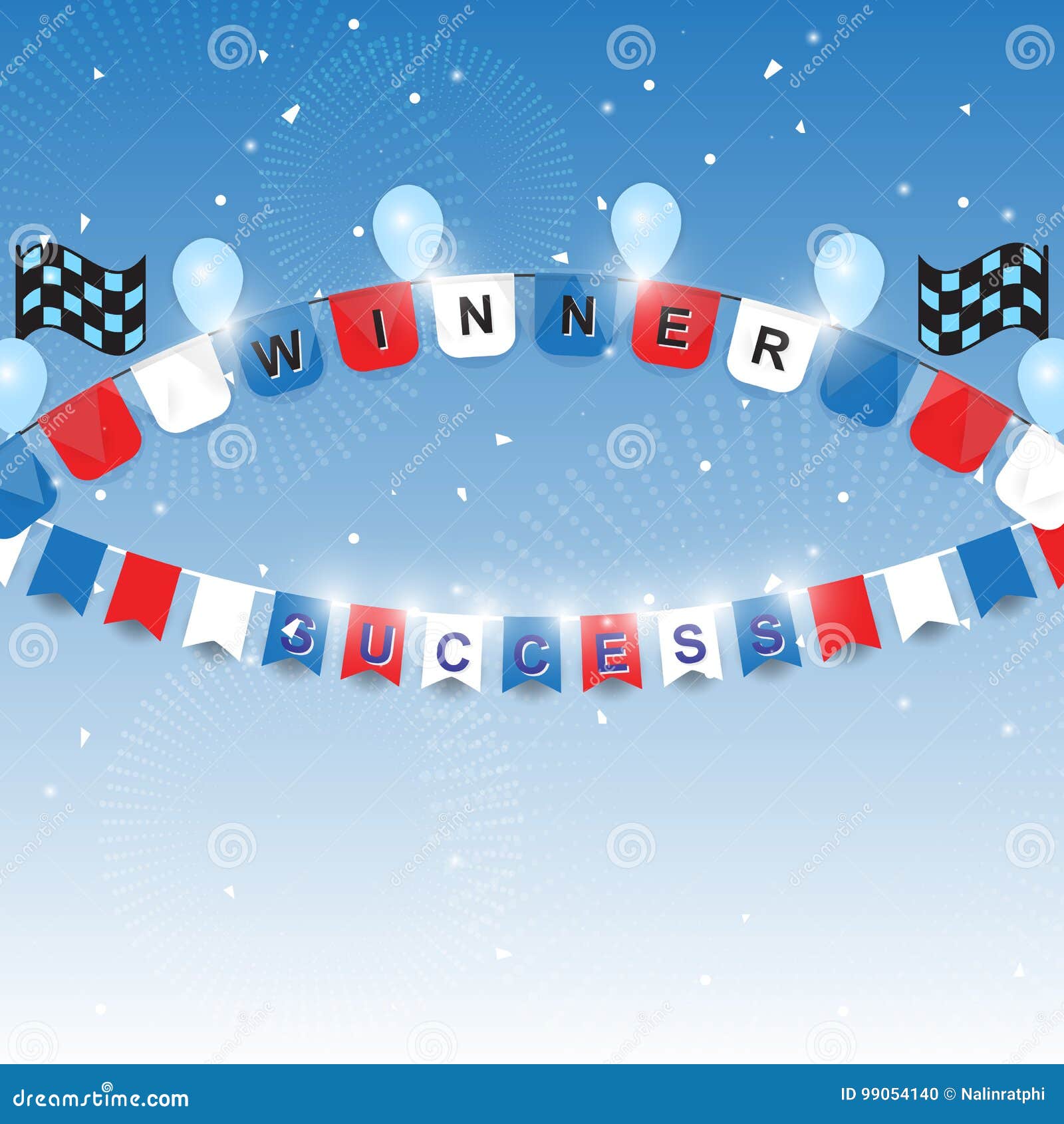 Winner and Success Flags with Confetti Stock Vector - Illustration of ...