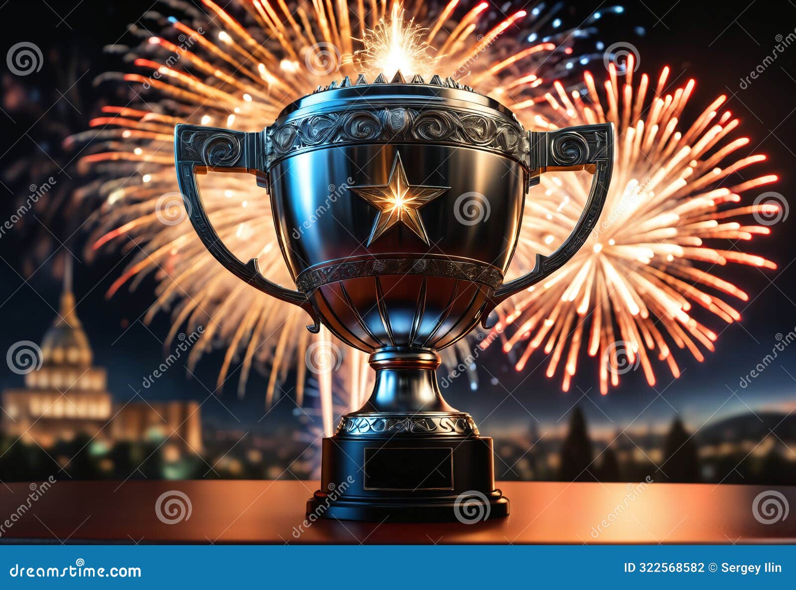 Winner Trophy. Golden And Glass Cups, Medals With Red Ribbons And ...