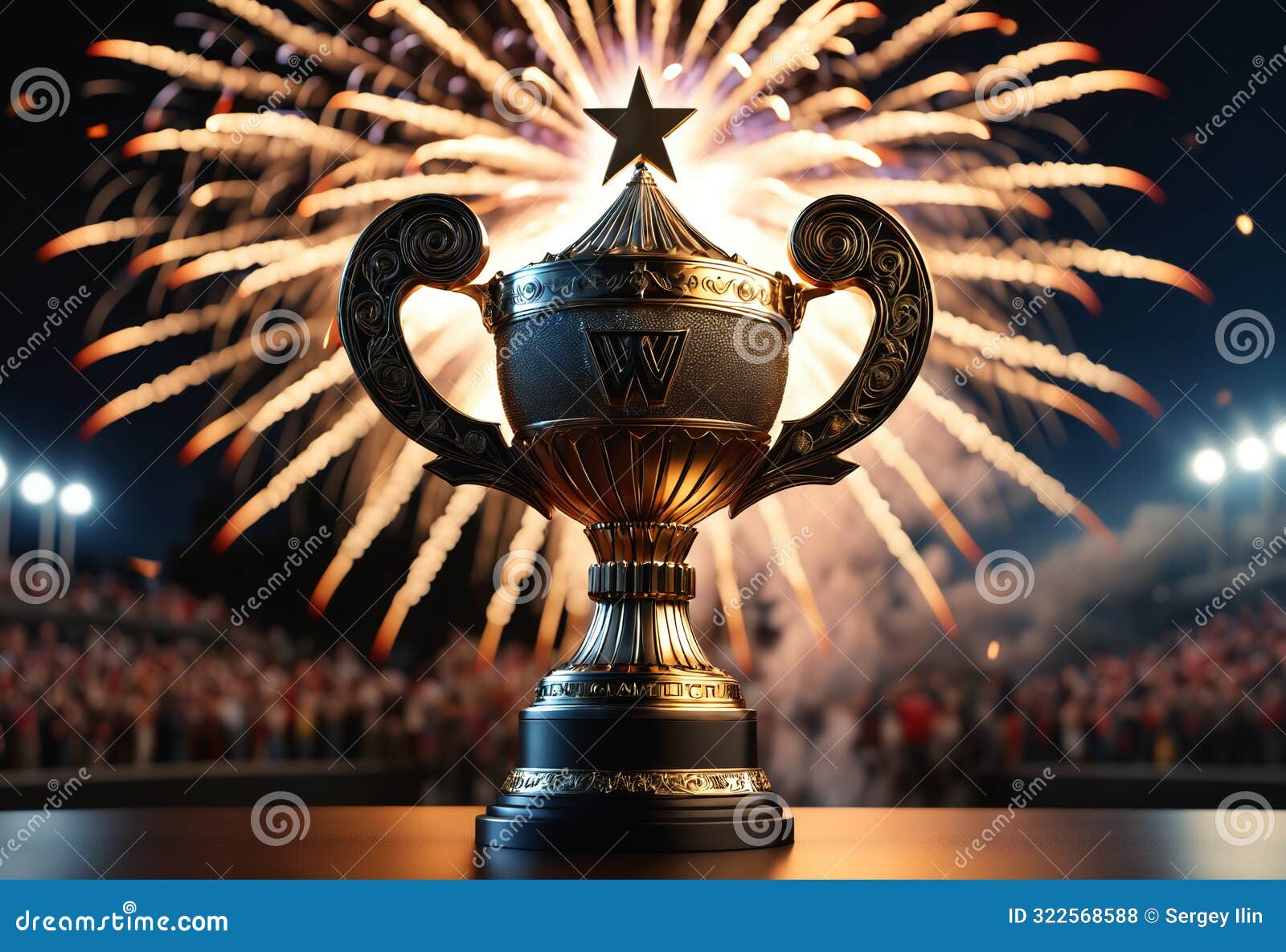 Winner Trophy. Golden And Glass Cups, Medals With Red Ribbons And ...