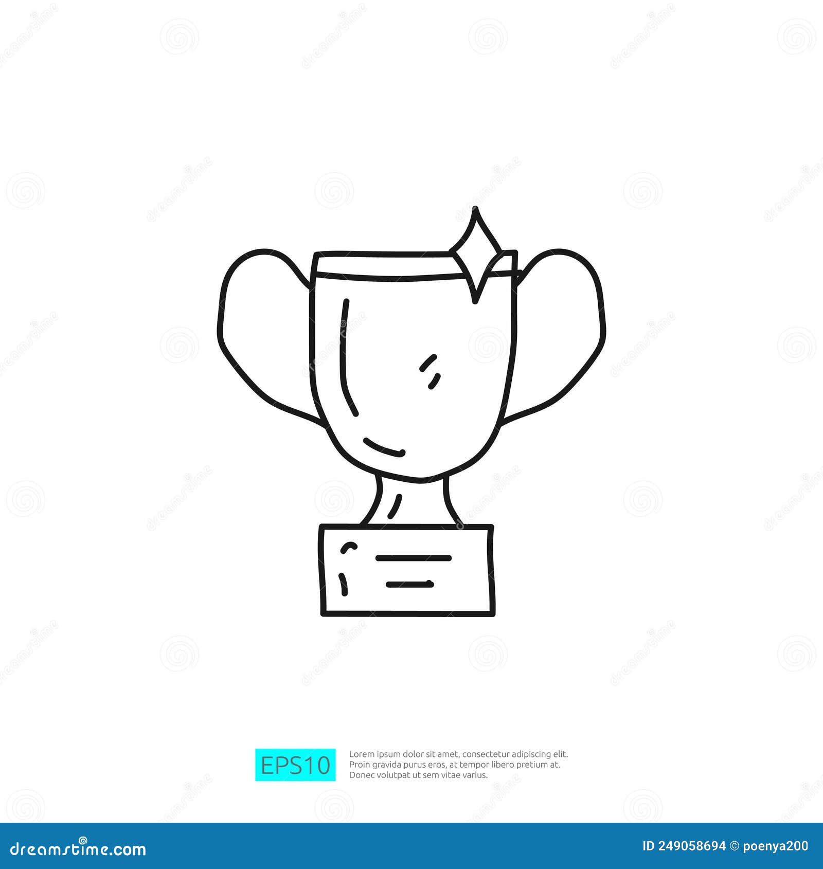 Trophy Doodle Hand Drawn Drawing Winner Trophy Champion Vector ...