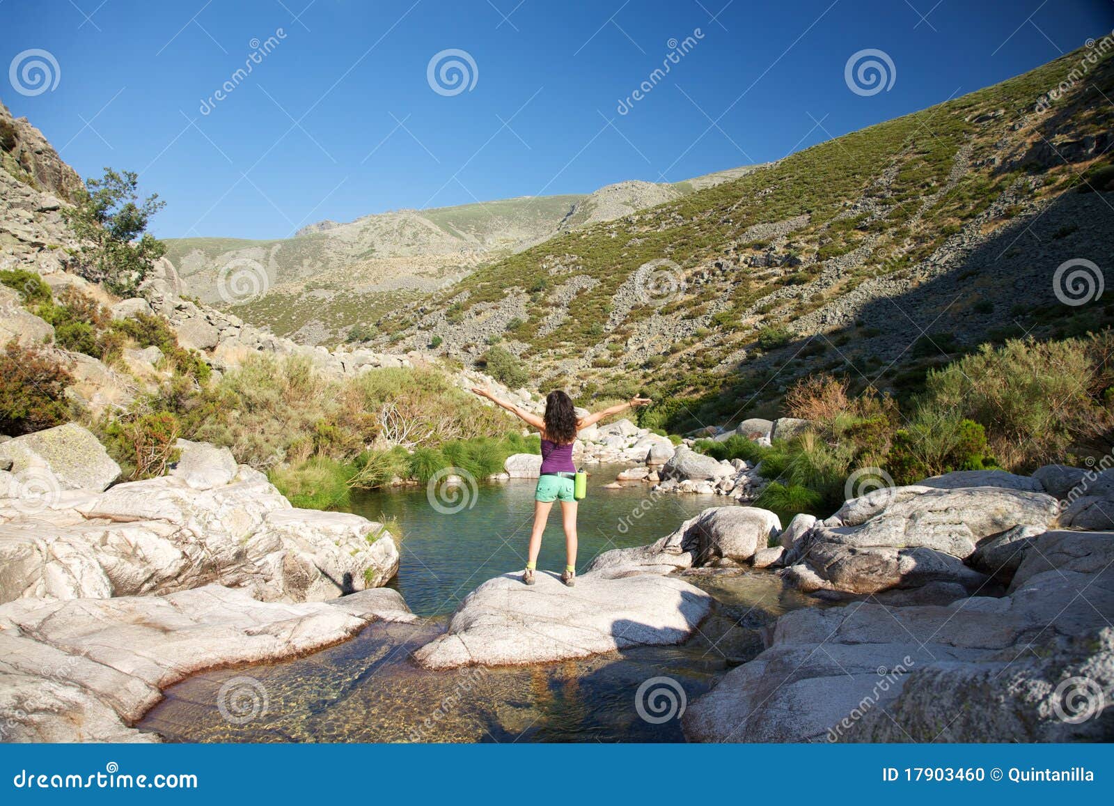 Winner Woman on a Rock Watching River Stock Photo - Image of avila ...