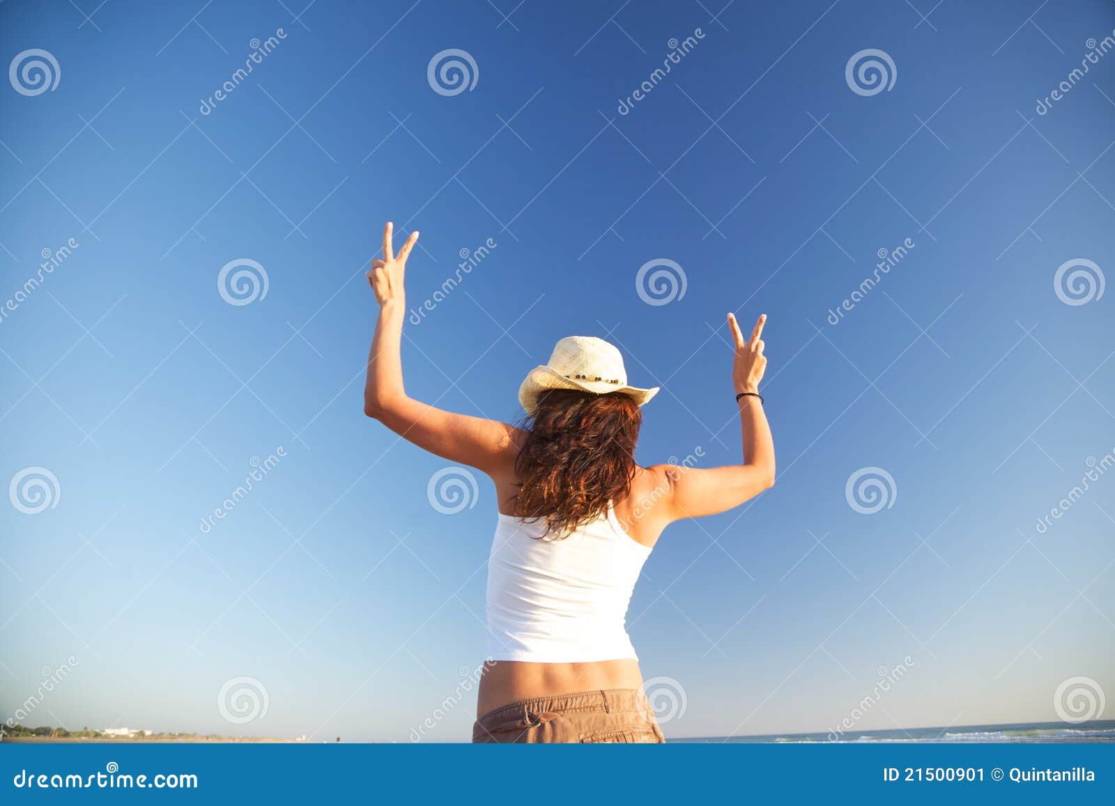 Winner Woman with Two Arms Up Stock Image - Image of greet, atlantic ...