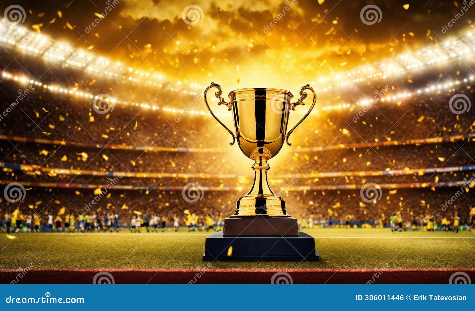 Winners Cup on the Football Field. Selective Focus Stock Illustration ...