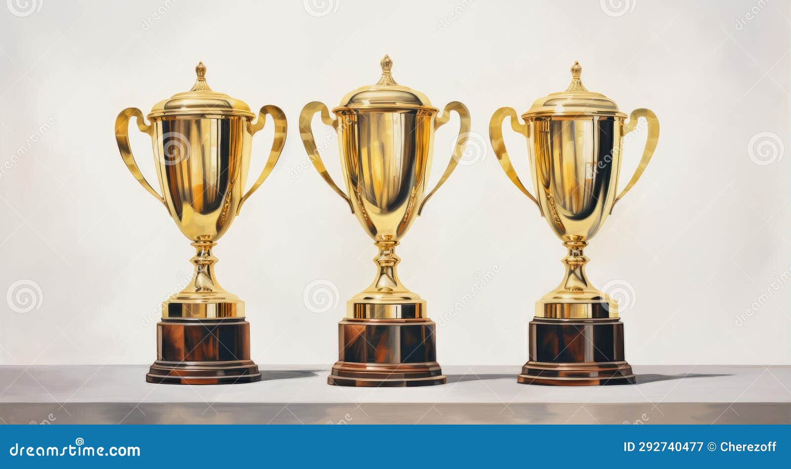 Winners Cups Stand in a Row Stock Illustration - Illustration of gold ...