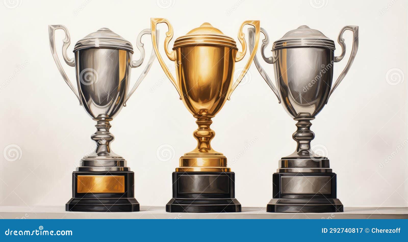 Winners Cups Stand in a Row Stock Illustration - Illustration of ...