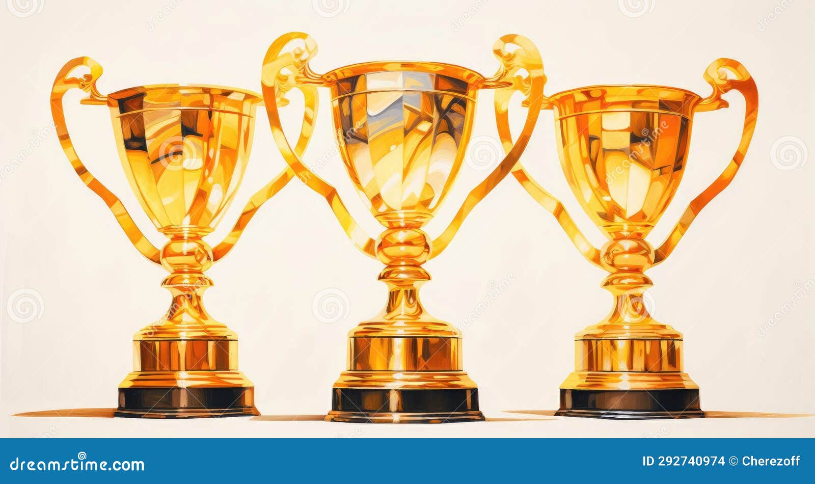 Winners Cups Stand in a Row Stock Illustration - Illustration of ...