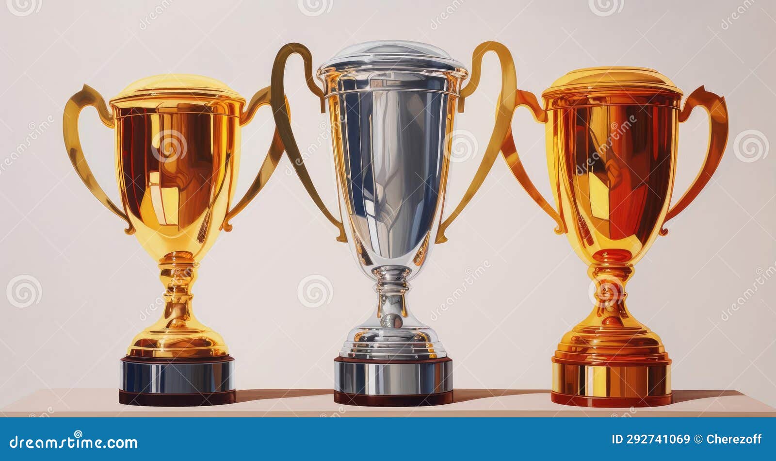 Winners Cups Stand in a Row Stock Illustration - Illustration of white ...