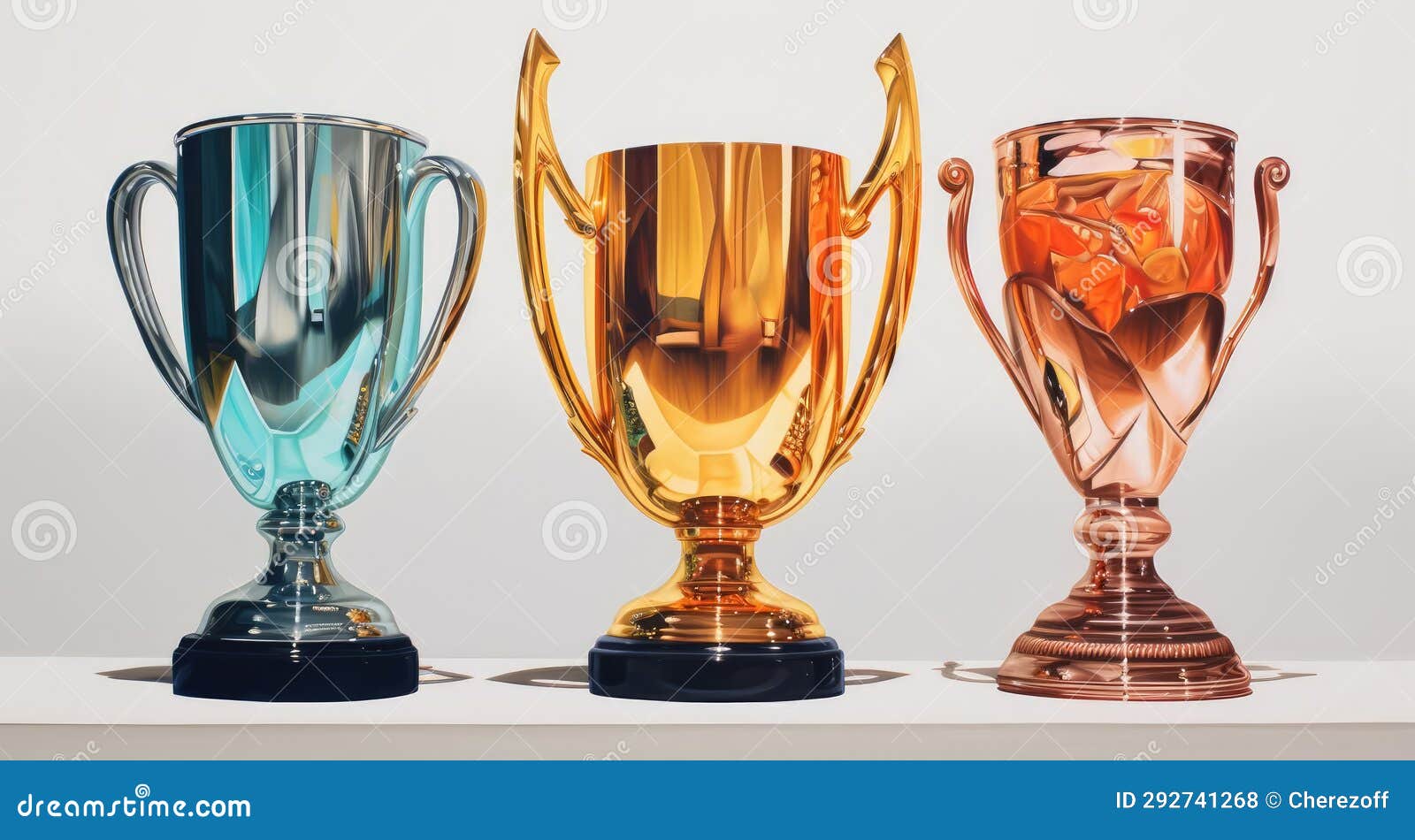 Winners Cups Stand in a Row Stock Illustration - Illustration of golden ...