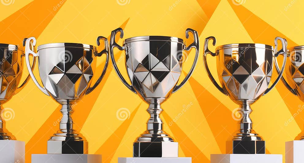 Winners Cups Stand in a Row Stock Illustration - Illustration of game ...