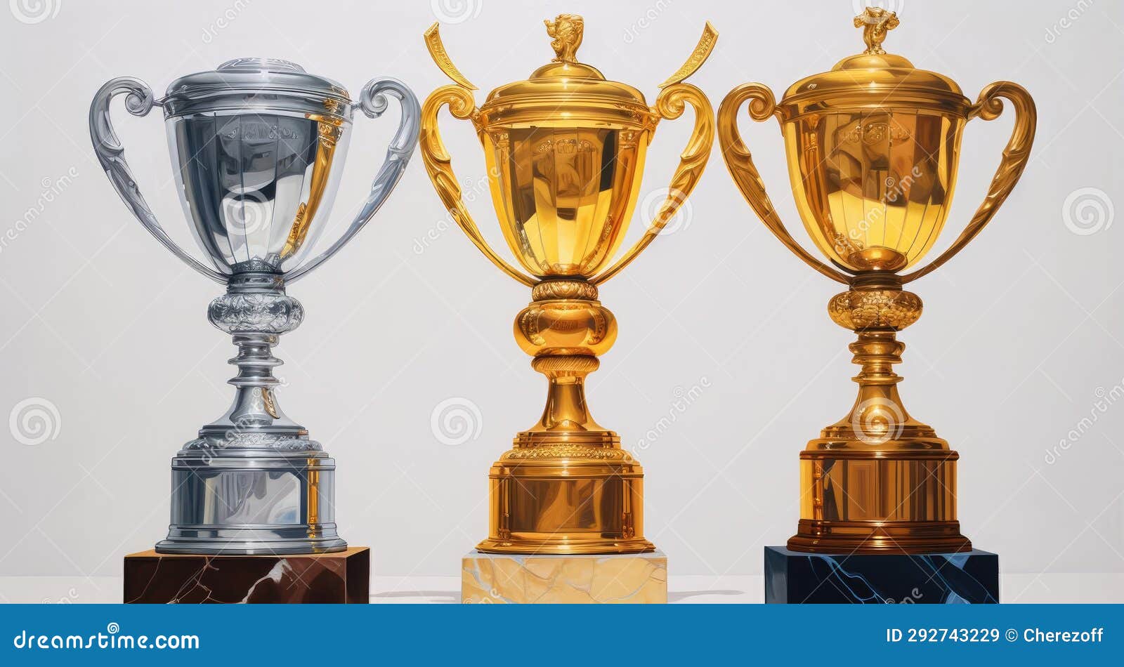 Winners Cups Stand in a Row Stock Illustration - Illustration of ...