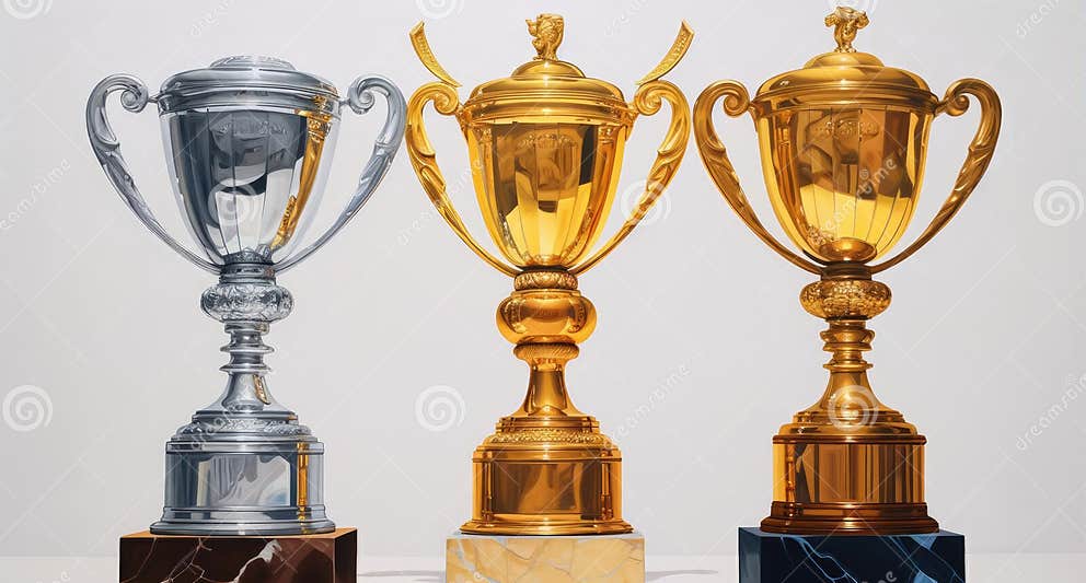 Winners Cups Stand in a Row Stock Illustration - Illustration of ...
