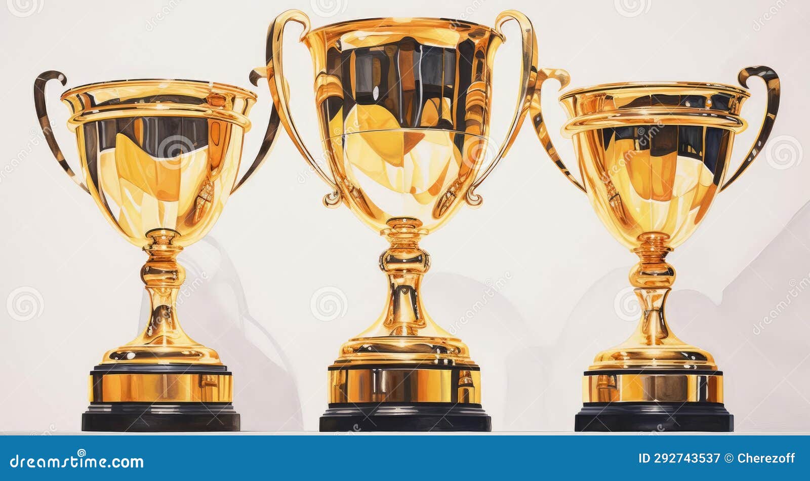 Winners Cups Stand in a Row Stock Illustration - Illustration of ...