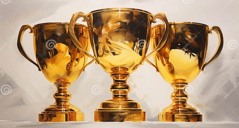 Winners Cups Stand in a Row Stock Illustration - Illustration of line ...