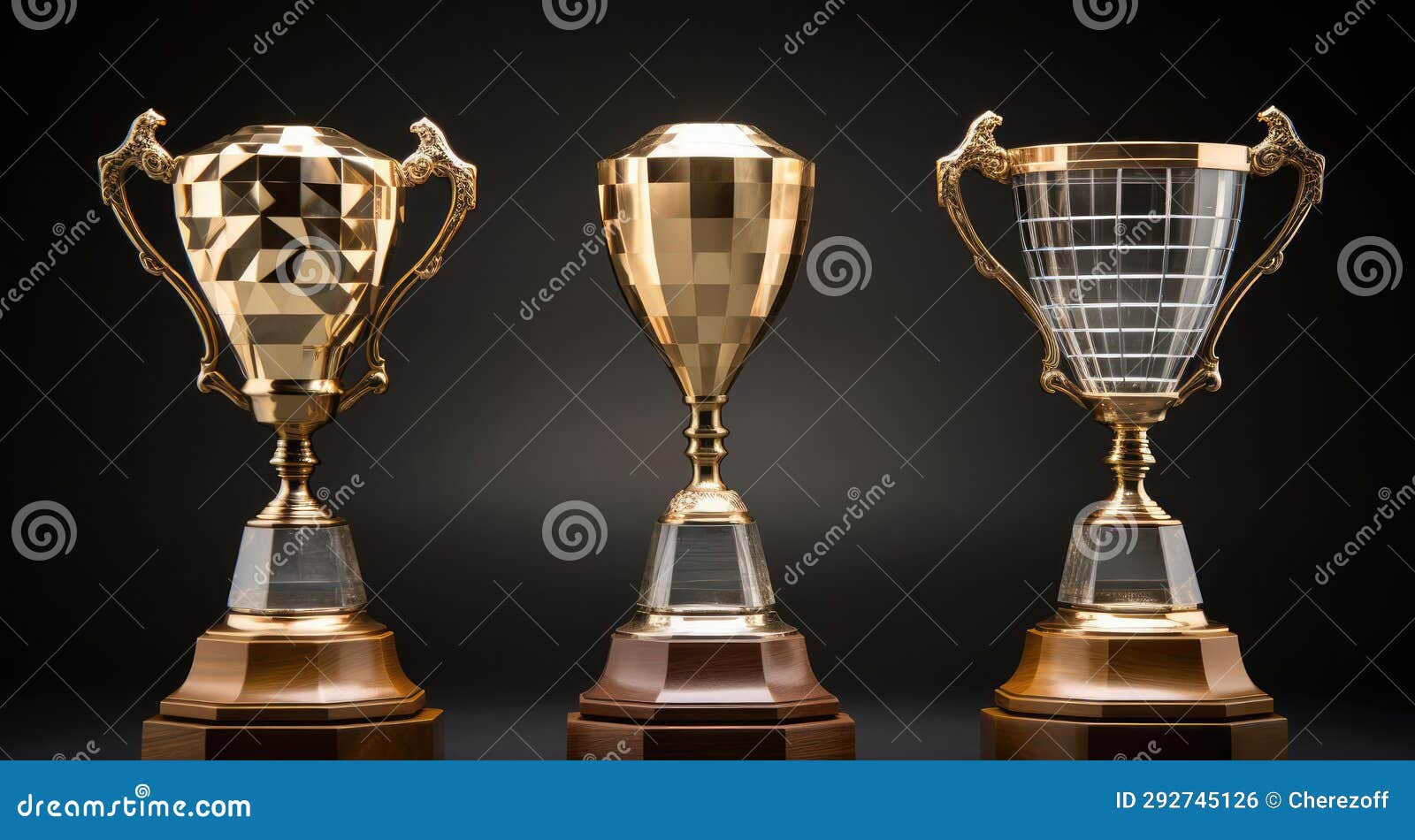 Winners Cups Stand in a Row Stock Illustration - Illustration of ...