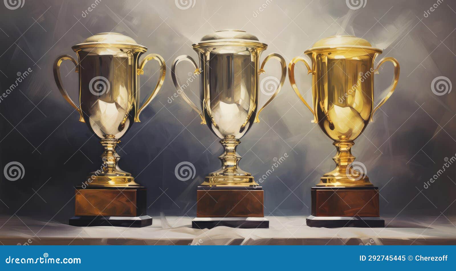 Winners Cups Stand in a Row Stock Illustration - Illustration of ...