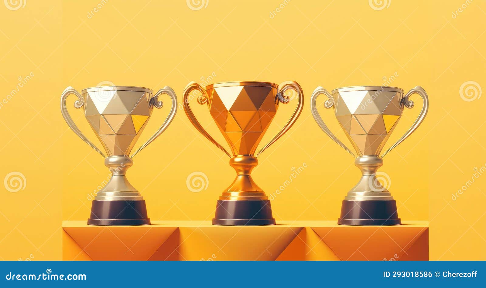 Winners Cups Stand in a Row Stock Illustration - Illustration of place ...