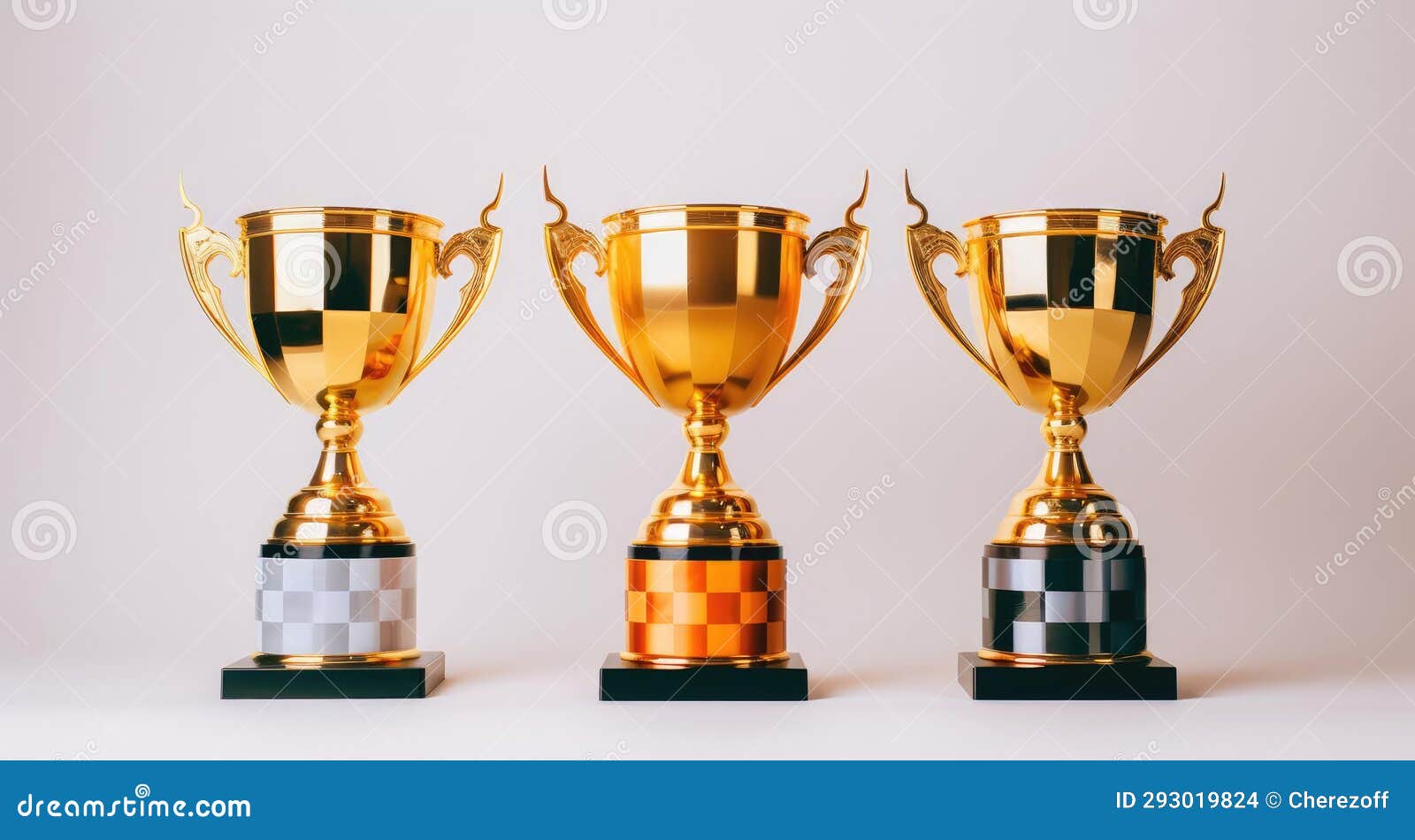 Winners Cups Stand in a Row Stock Illustration - Illustration of shiny ...