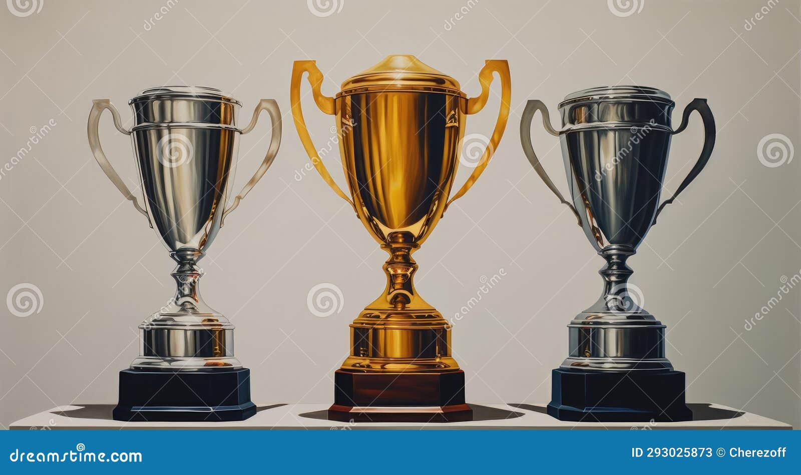 Winners Cups Stand in a Row Stock Illustration - Illustration of gold ...