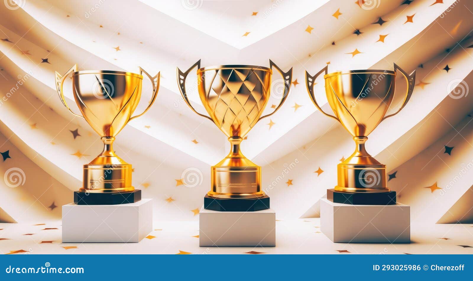 Winners Cups Stand in a Row Stock Illustration - Illustration of ...