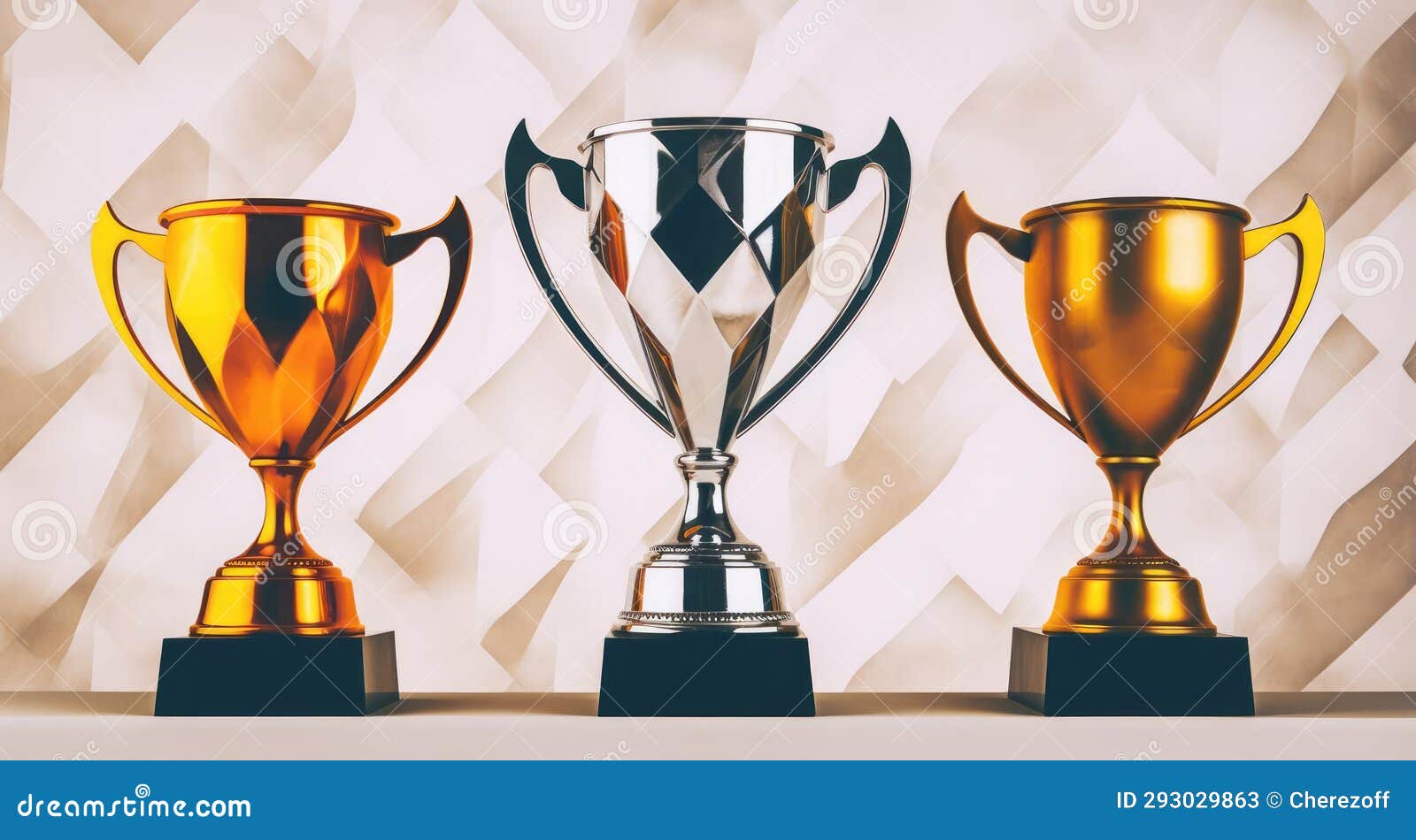 Winners Cups Stand in a Row Stock Illustration - Illustration of ...