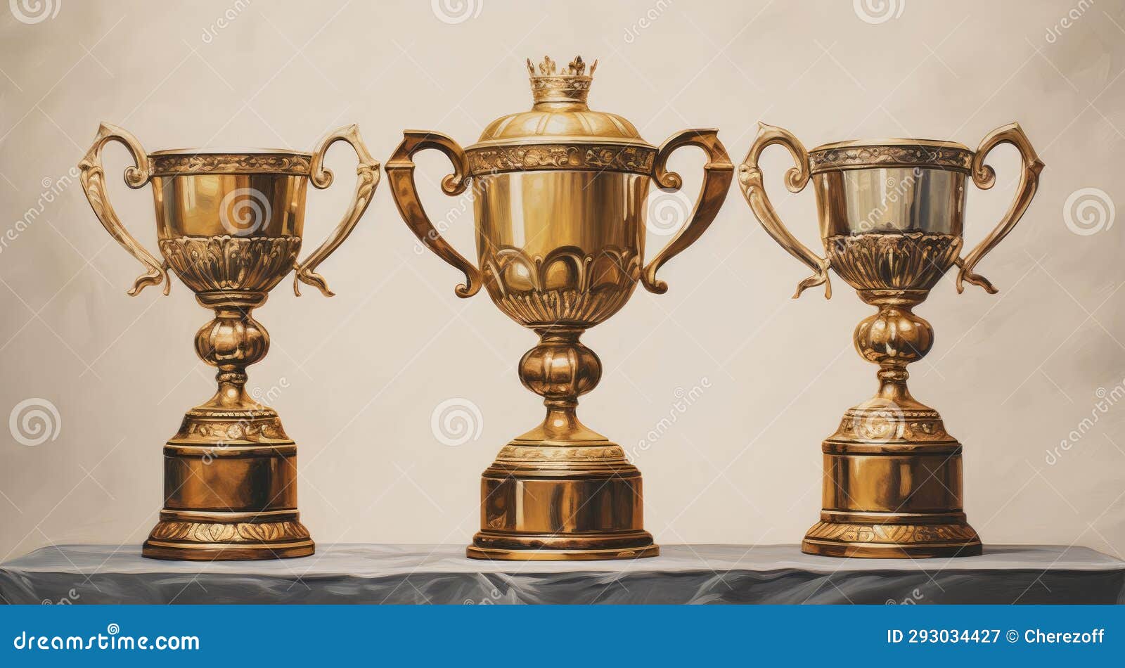 Winners Cups Stand in a Row Stock Illustration - Illustration of award ...