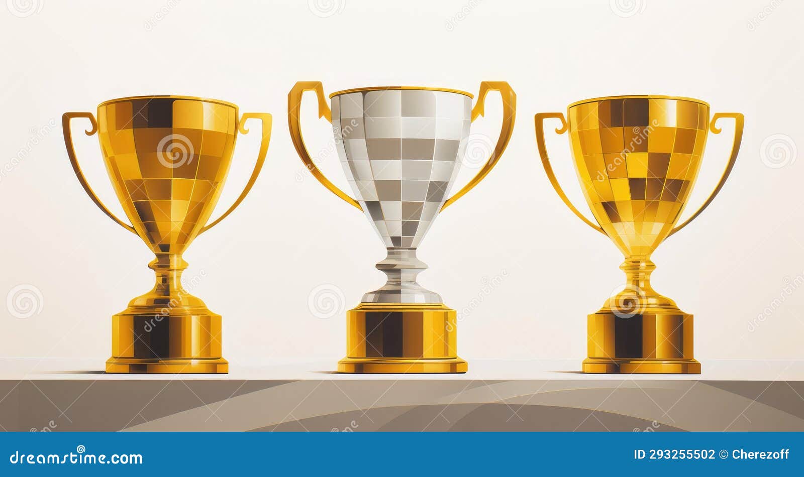 Winners Cups Stand in a Row Stock Illustration - Illustration of place ...
