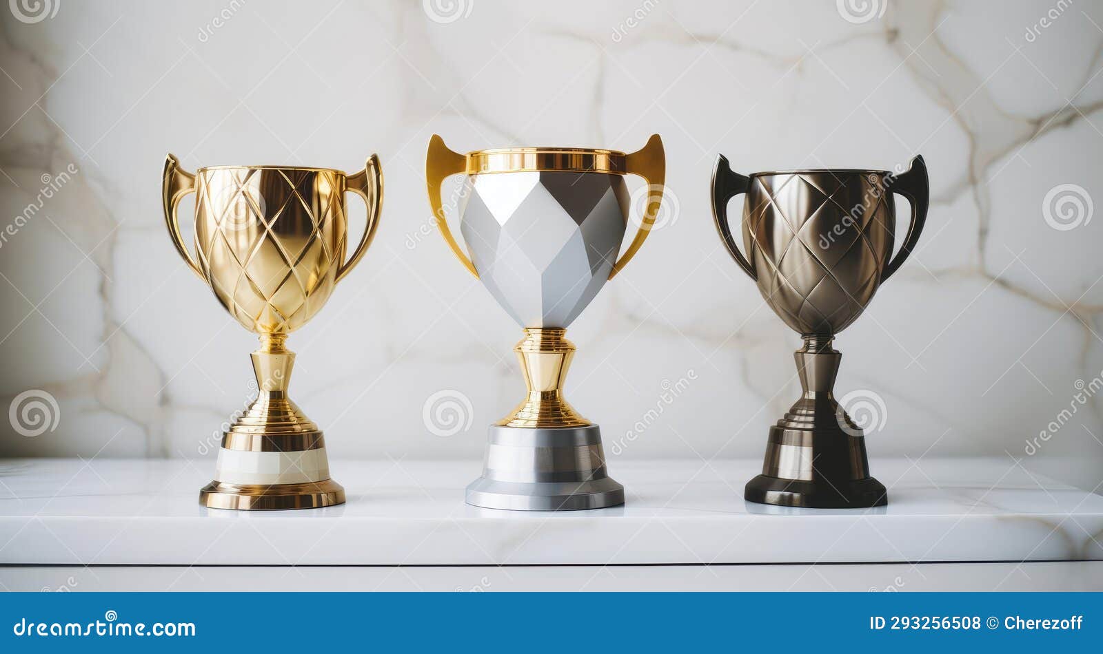 Winners Cups Stand in a Row Stock Illustration - Illustration of ...