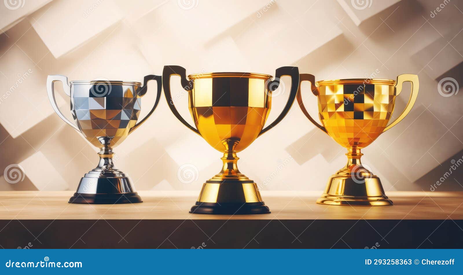 Winners Cups Stand in a Row Stock Illustration - Illustration of ...