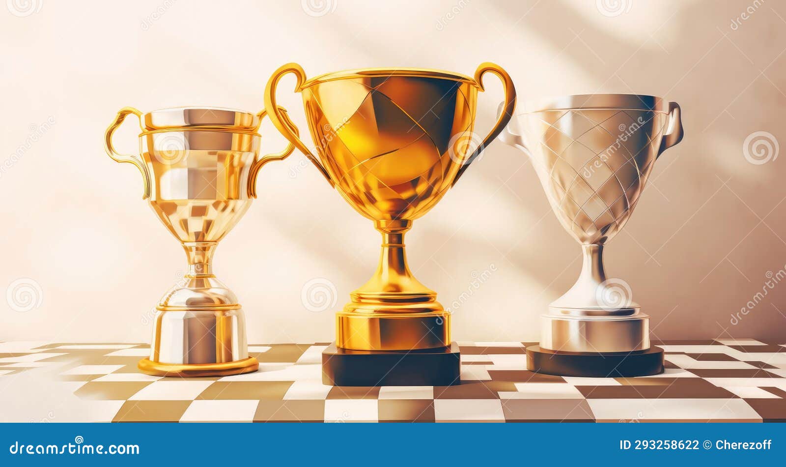 Winners Cups Stand in a Row Stock Illustration - Illustration of winner ...
