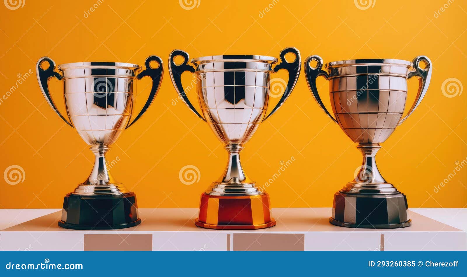 Winners Cups Stand in a Row Stock Illustration - Illustration of trophy ...