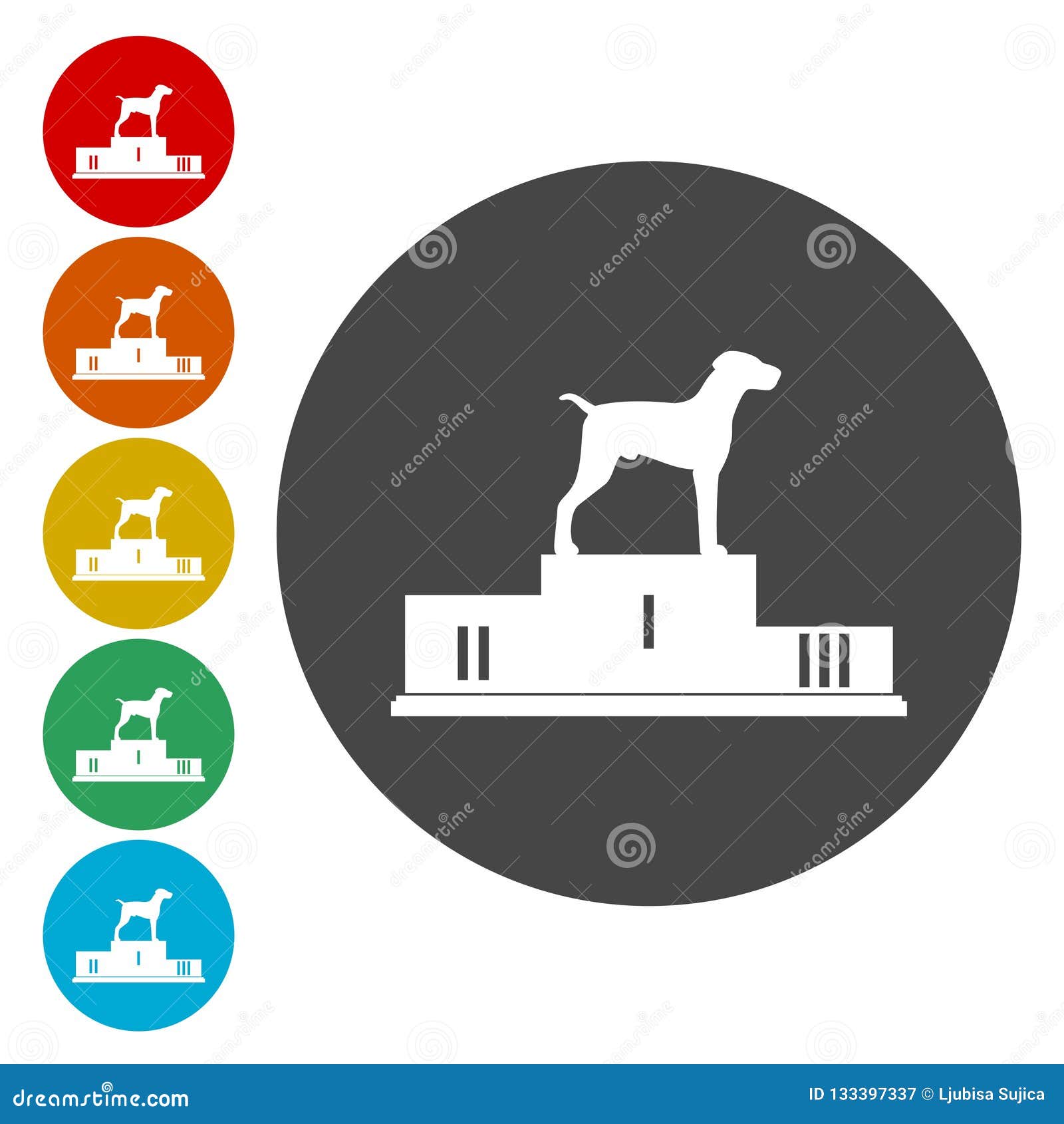 Winners of Dog Competition at the Podium Icon Set Stock Vector ...