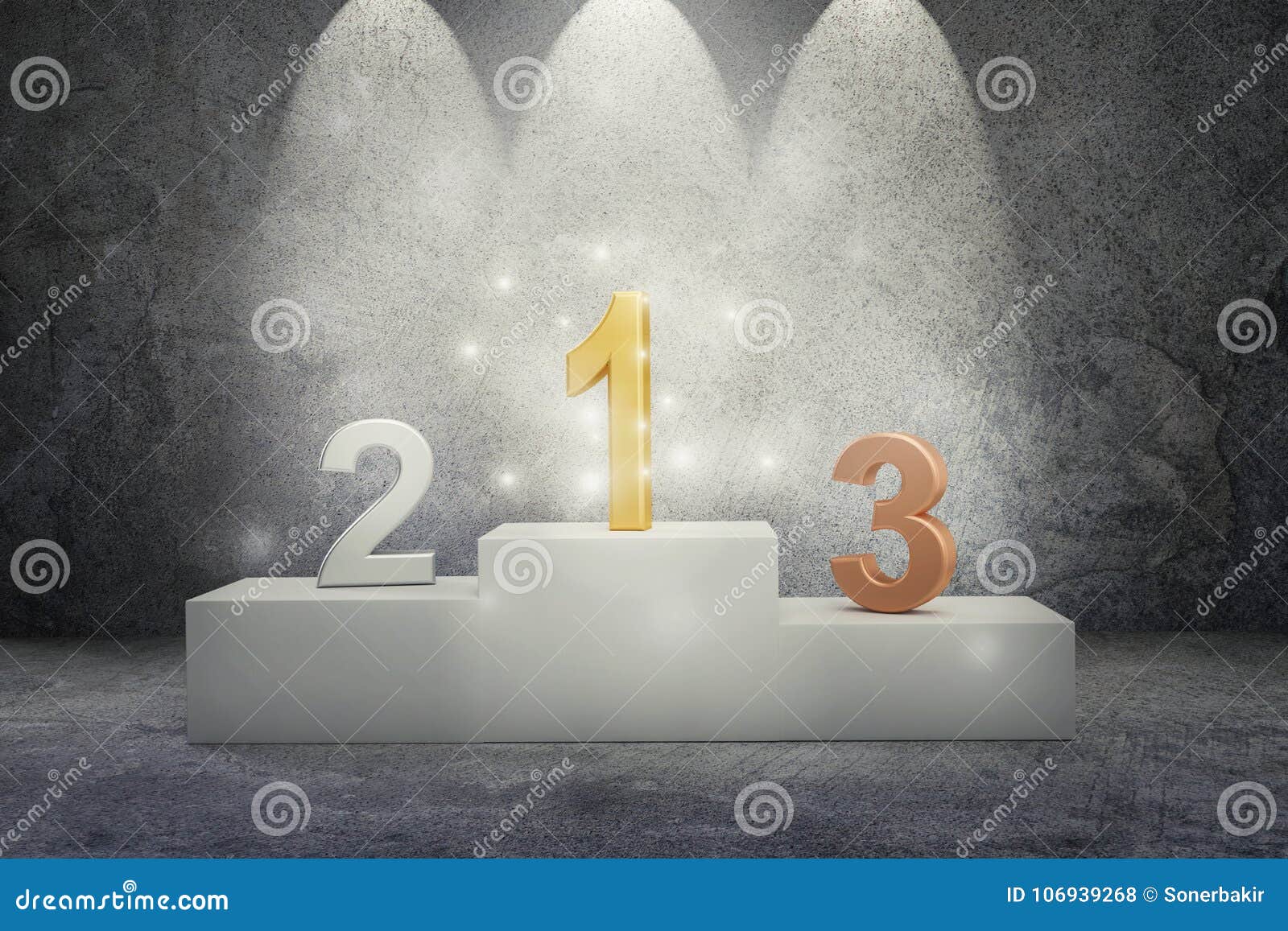 Winners Podium on the Concrete Wall with Spotlights.3d Rendering. Stock ...