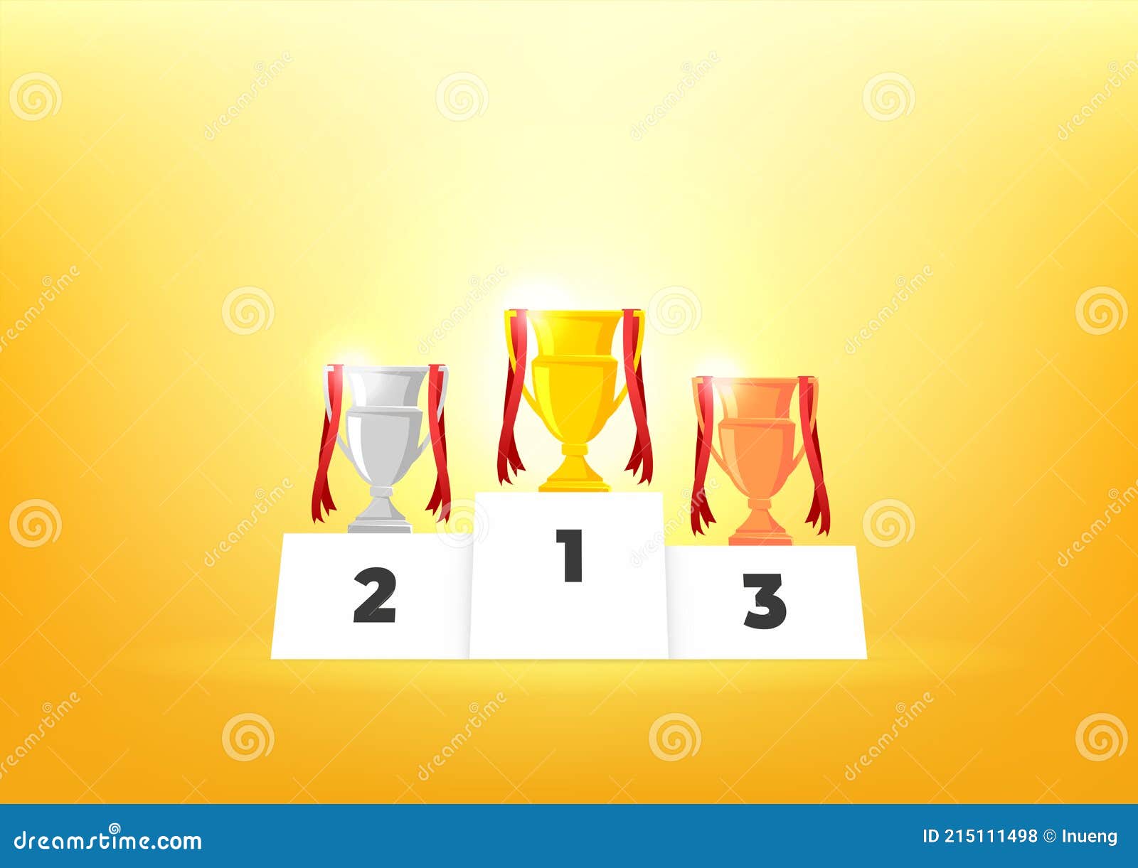 Winners Podium with Cups. Prizes for the Champions. Gold, Silver and ...