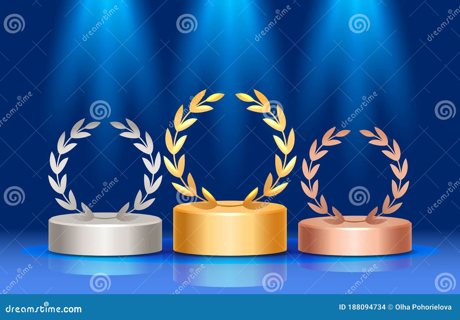 Winners Podium with Laurel Wreath. Three Prizes Stock Vector ...