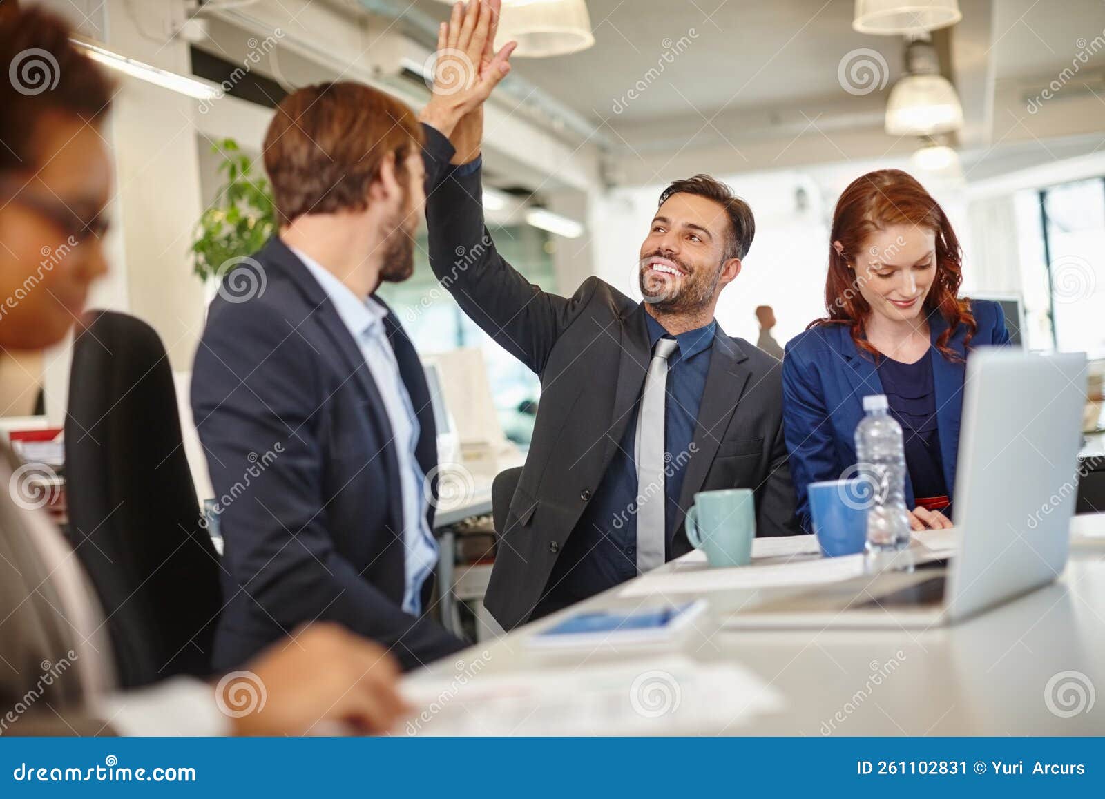 Winners Win with Teamwork. Colleagues Giving Each Other a High Five ...