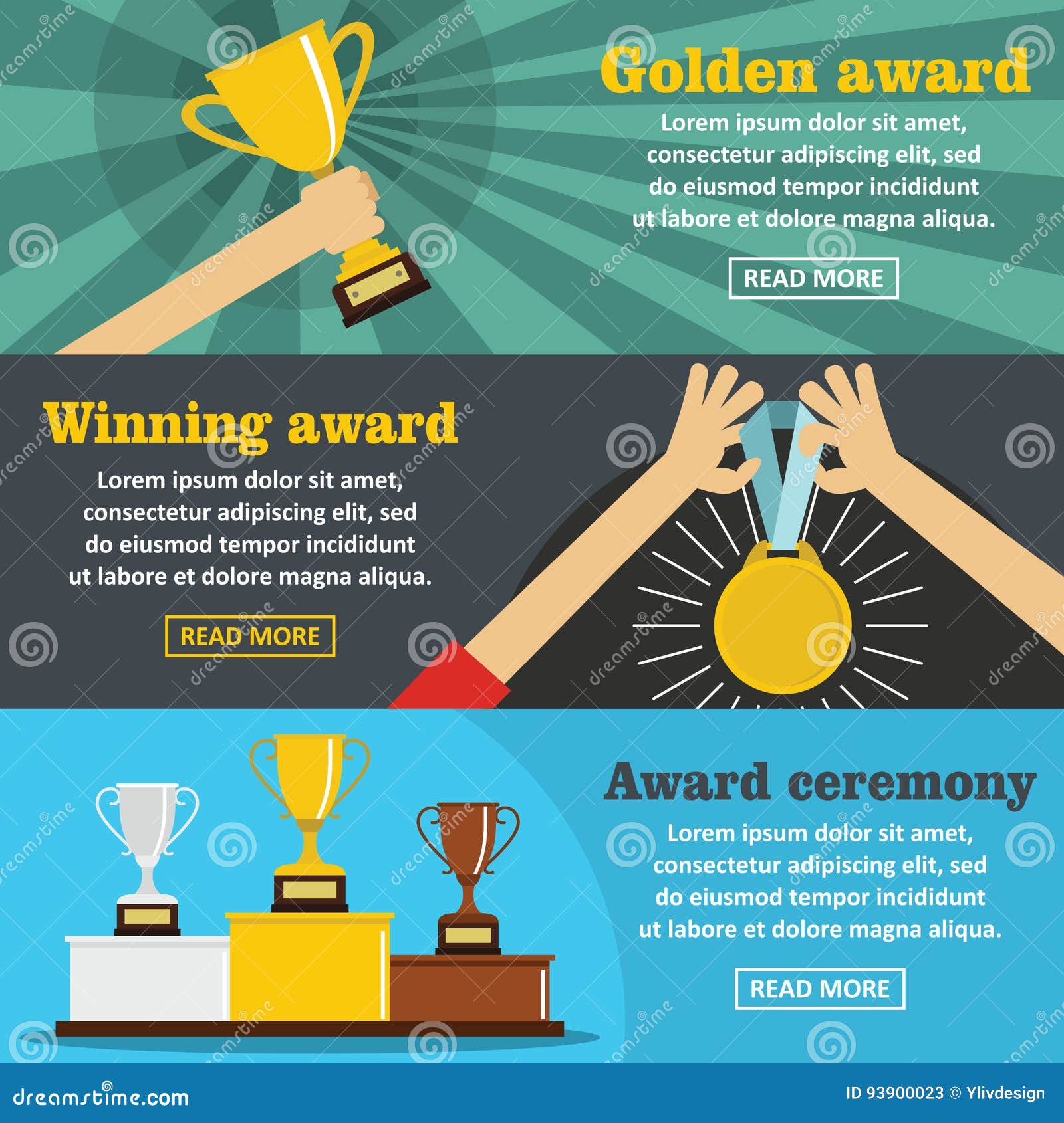 Winning Award Banner Horizontal Set, Flat Style Stock Vector ...