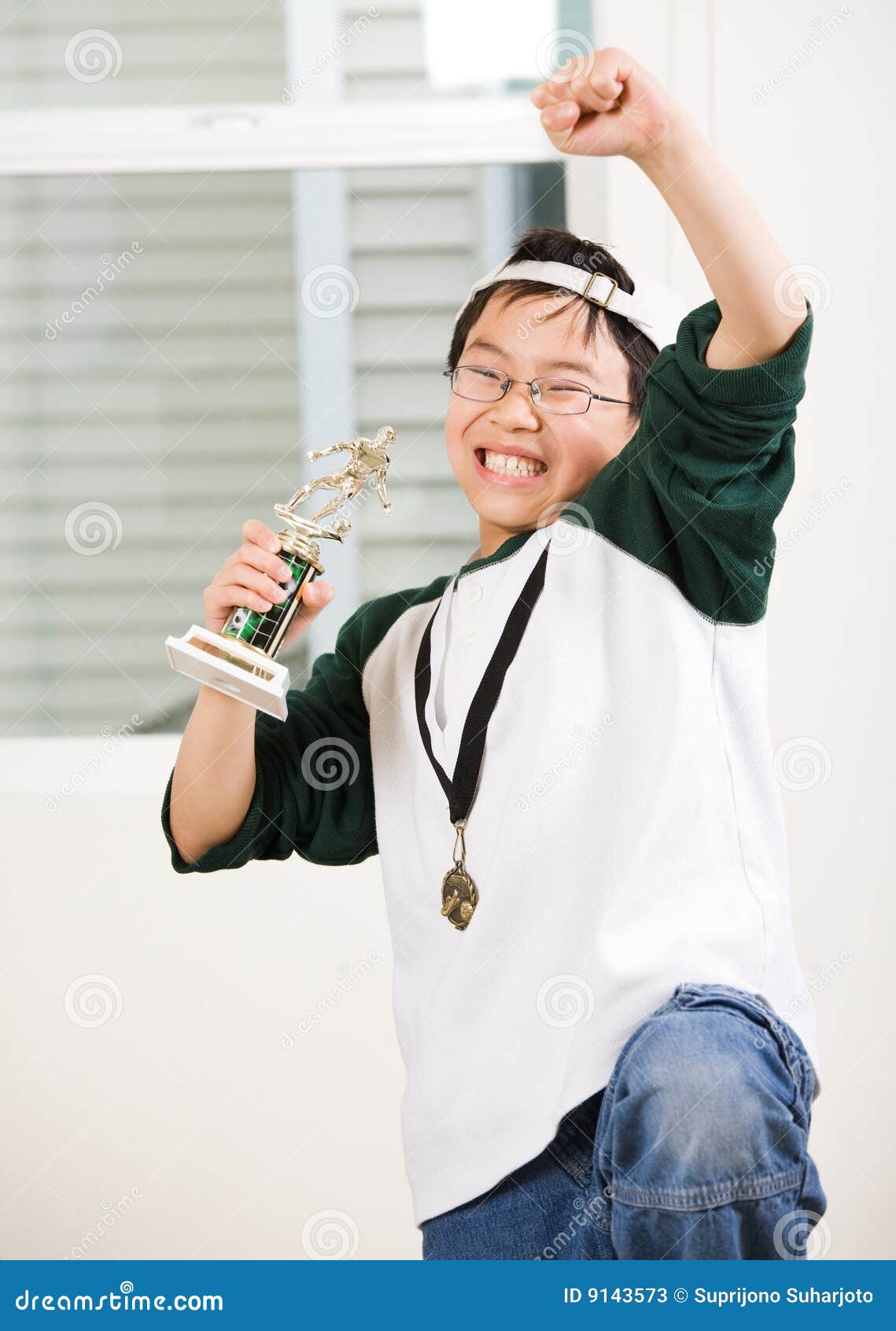 Winning Boy with His Medal and Trophy Stock Image - Image of award ...