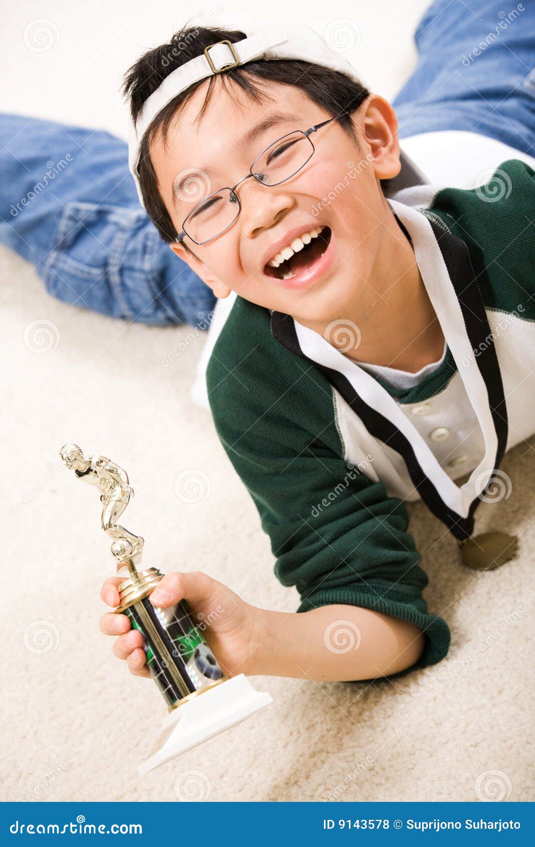 Winning Boy with His Medal and Trophy Stock Photo - Image of smiles ...