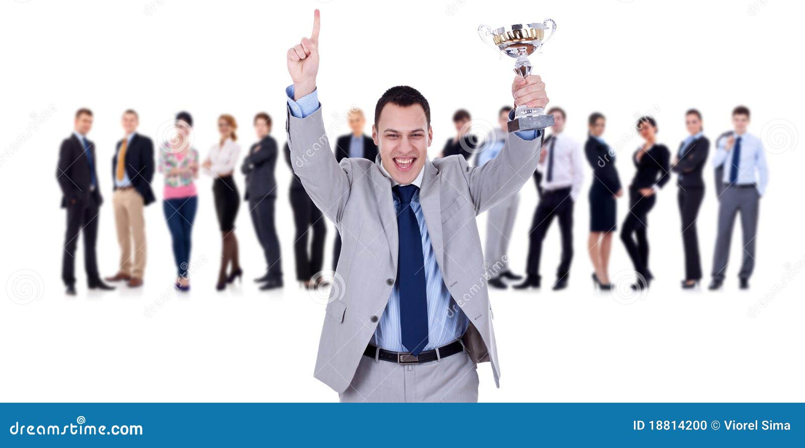 Winning Businessteam Leader Holding Trophy Stock Photo - Image of ...