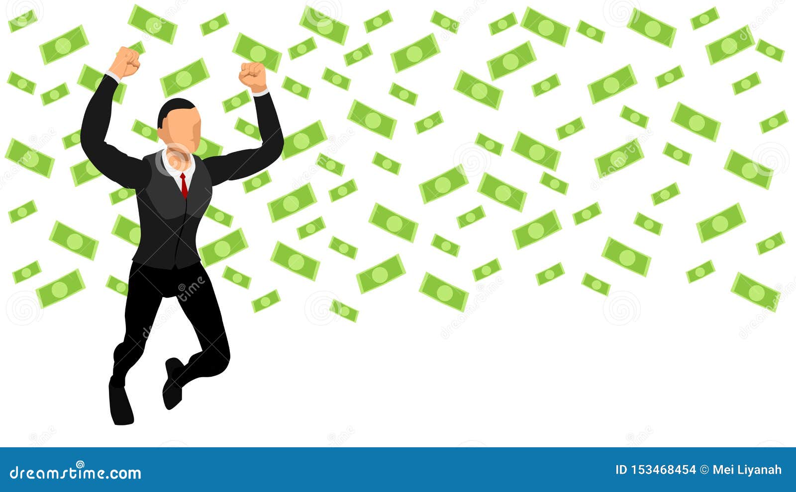 Winning Expression. Celebrating a Businessman Gets a Rain of Dollars ...