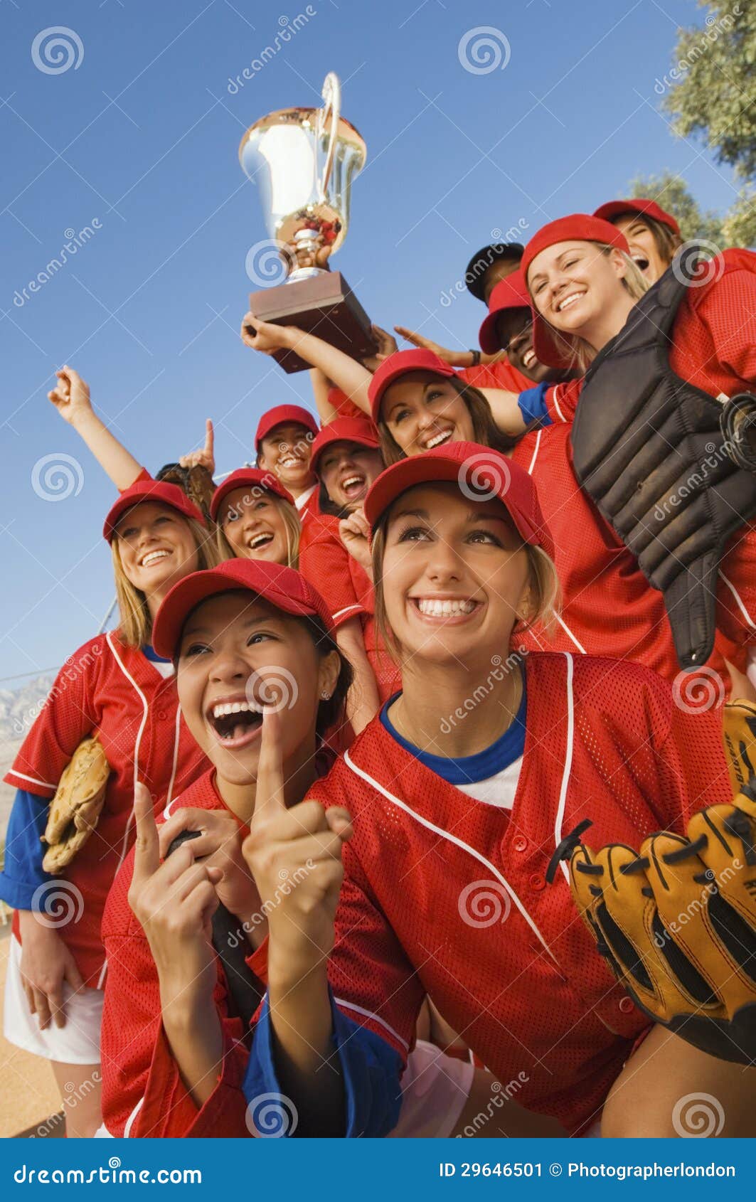 Winning Female Baseball Team Stock Image - Image of score, middle: 29646501