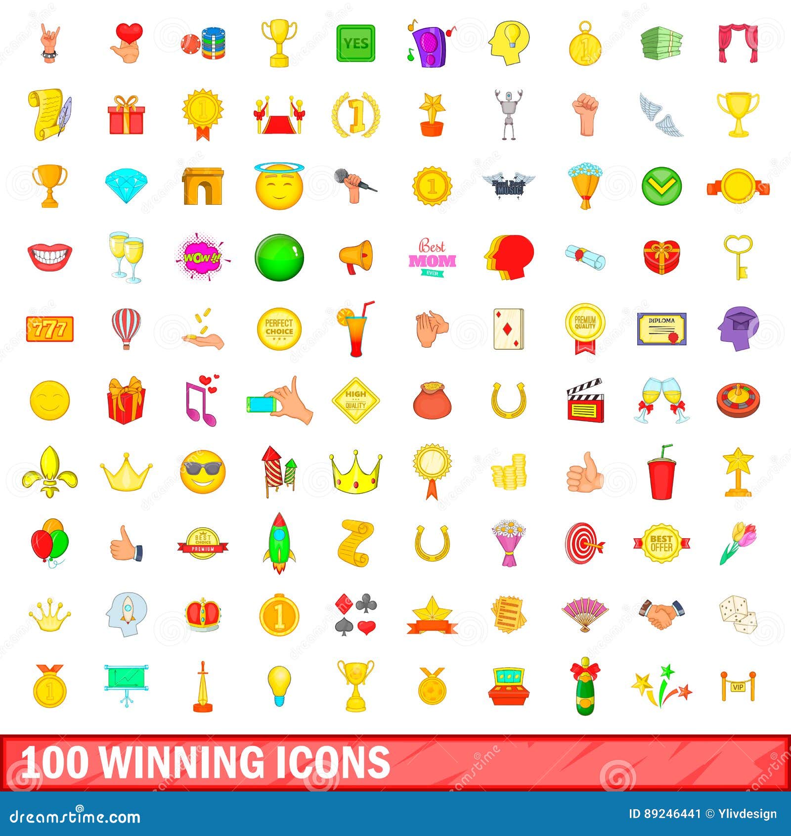 100 Winning Icons Set, Cartoon Style Stock Vector - Illustration of ...